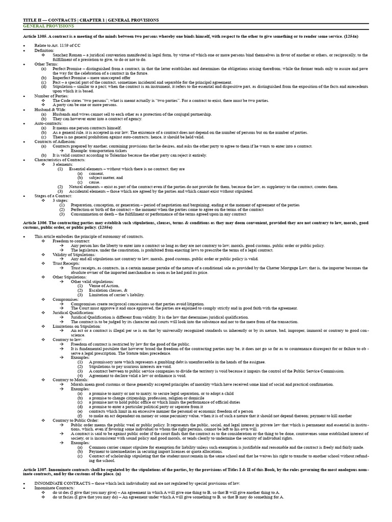 Title Ii - Contracts - Chapter 1 - General Provisions | PDF | Assignment (Law) | Private Law