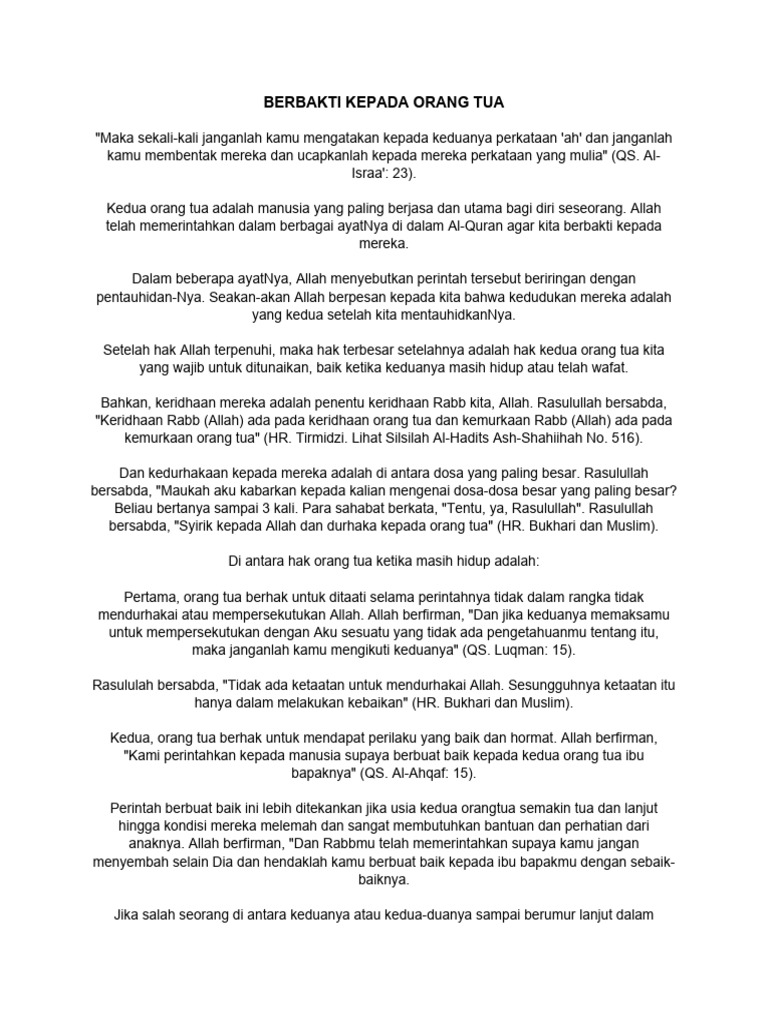 Berbakti Kepada Orang Tua | PDF