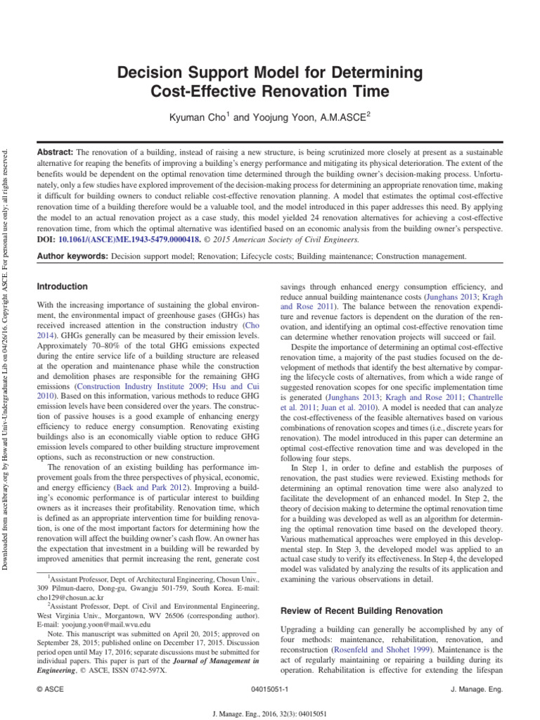 Decision Support Model For Determining Cost-Effective Renovation Time | PDF | Life Cycle ...