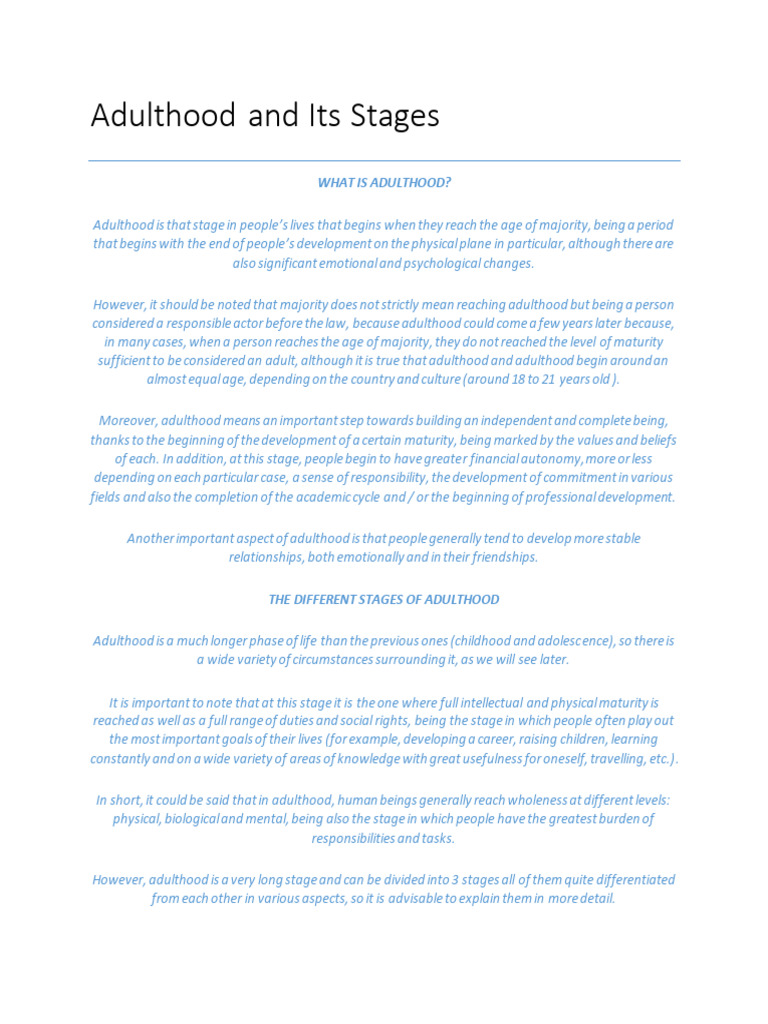 CHAPTER 10 Adulthood and Its Stages | PDF | Adults | Adolescence