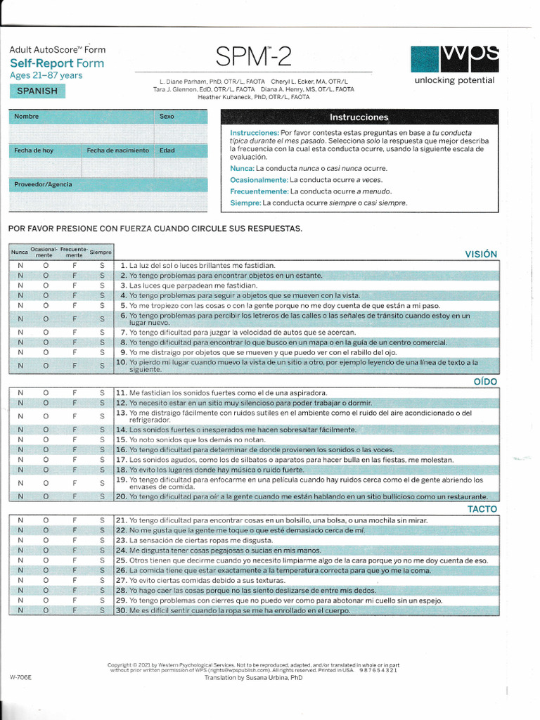 Adulto Autoinforme (SPM-2) | PDF