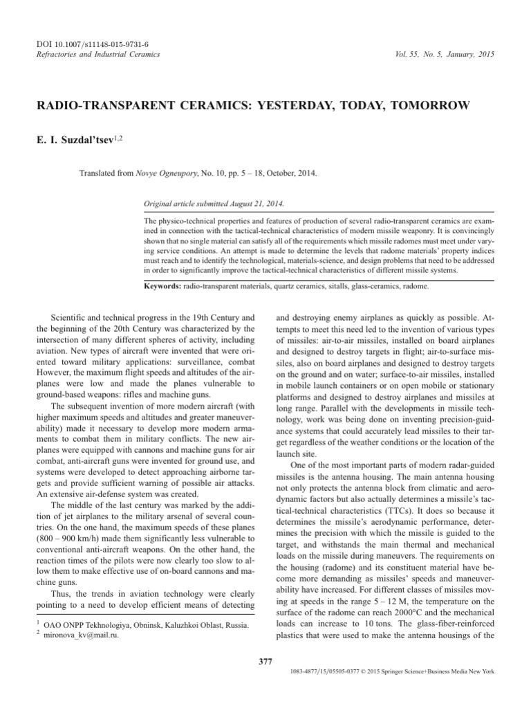 Radio-Transparent Ceramics Yesterday, Today, Tomorrow | PDF | Missile ...