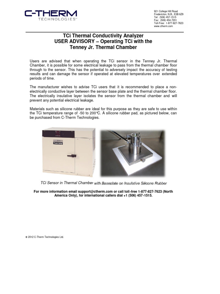 Client Advisory - Operating TCi Thermal Conductivity Analyzer With Thermal Chamber | PDF