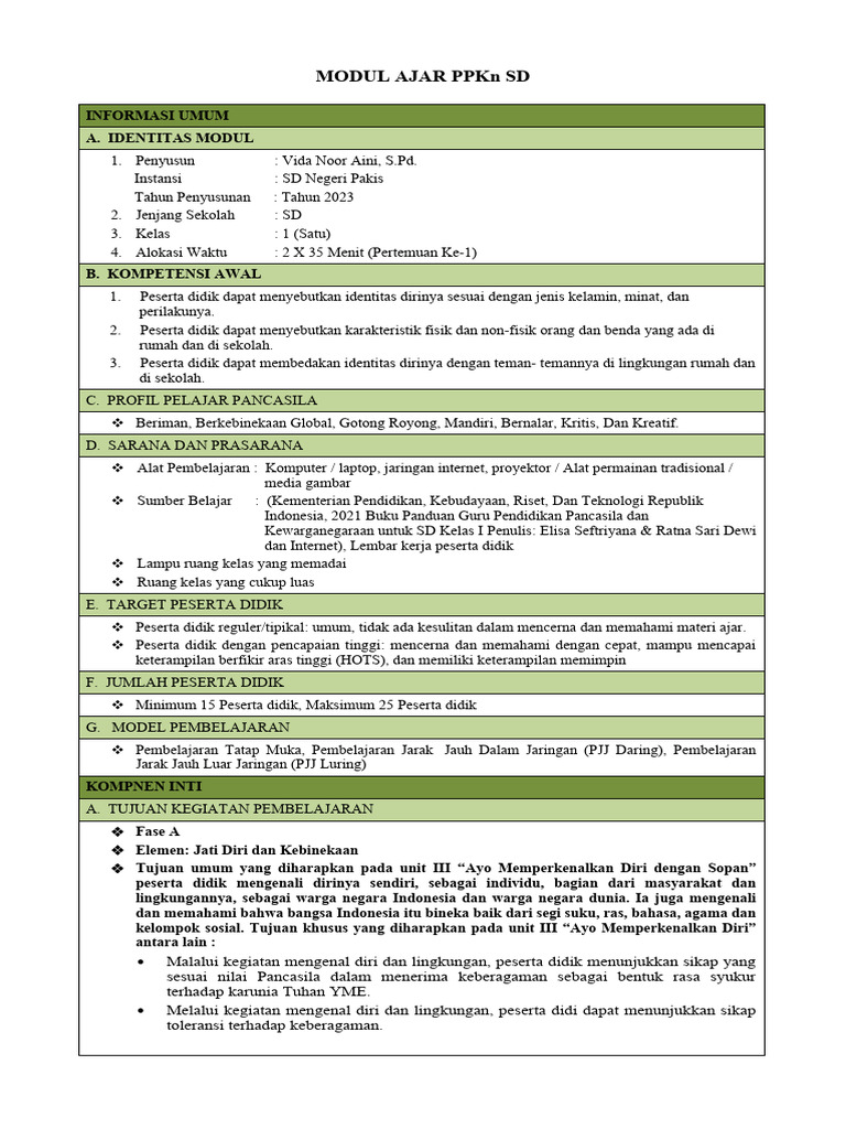 Modul Ajar Pendidikan Pancasila Bab 4 Kelas 1 Sem. 1 | PDF | Karier & Perkembangan | Kesehatan ...