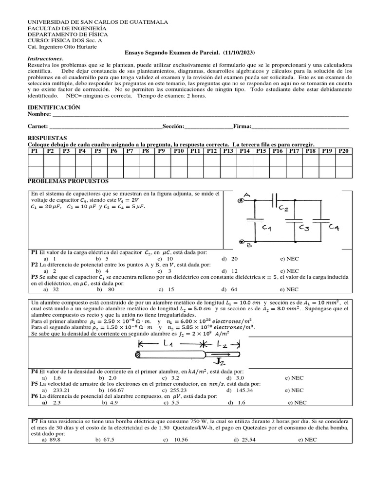 Ensayo Segundo Ex. Parcial. Selección | PDF | Condensador | Dieléctrico