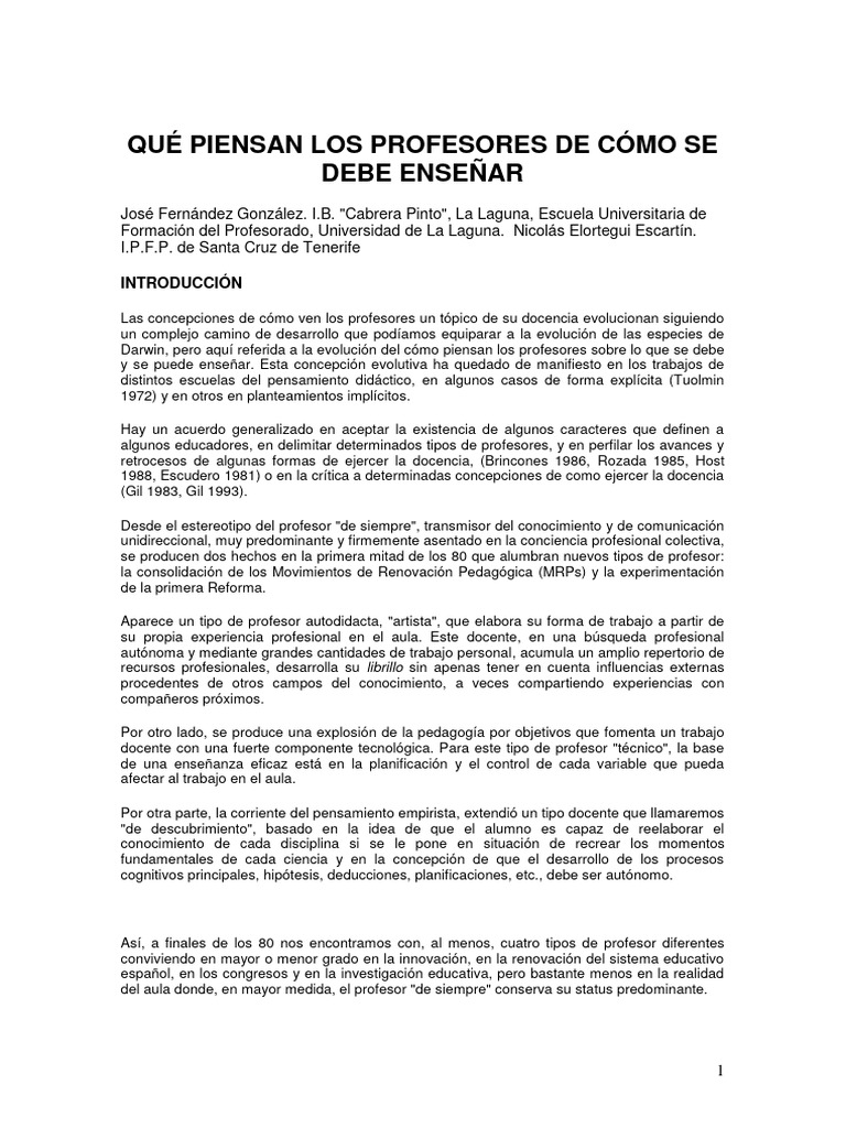 Qué Piensan Los Profesores de Cómo Se Debe Enseña1 Síntesis | PDF ...