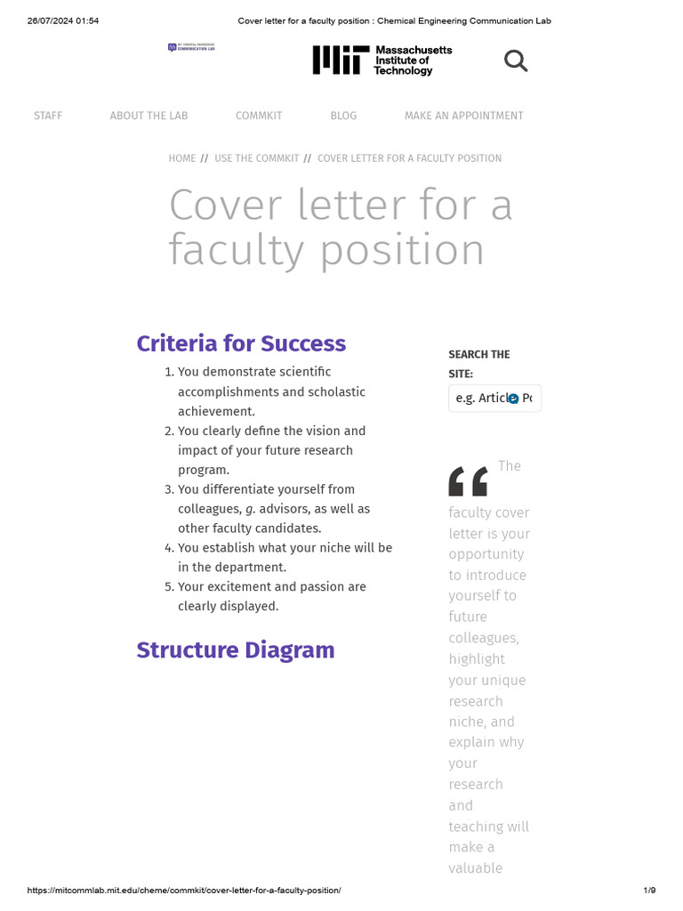 Cover Letter For A Faculty Position - Chemical Engineering ...