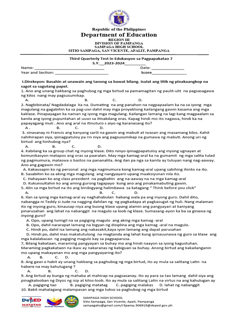 EsP 7 - Q3 - 23-24 J. Flores | PDF