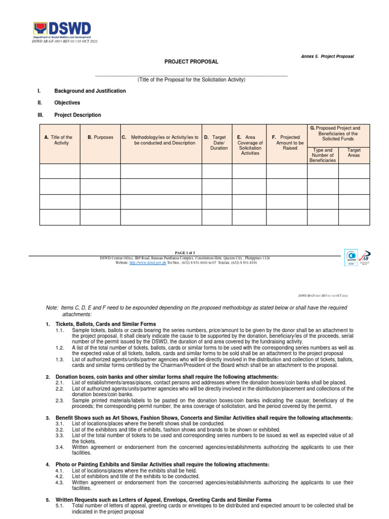 DSWD SB GF 083 - Rev 01 - Project Proposal For Solicitation Activity ...