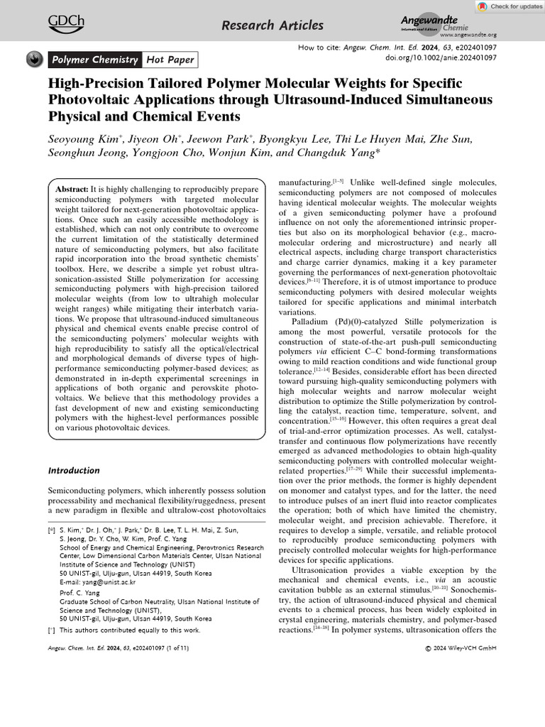 Angew Chem Int Ed - 2024 - Kim - High Precision Tailored Polymer ...
