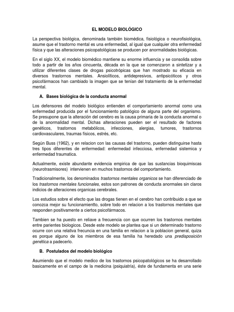 Modelo biológico trastornos mentales | PDF | Psicopatología | Trastorno ...