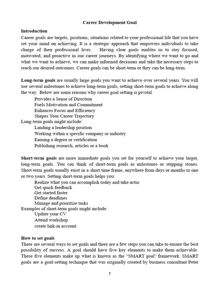 Career Goal Pdf Goal Goal Setting