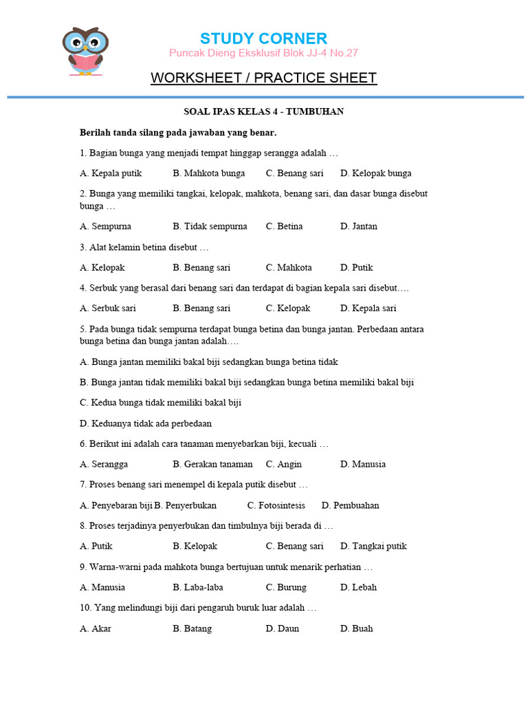 Soal IPAS Kelas 4: Tumbuhan dan Bunga | PDF