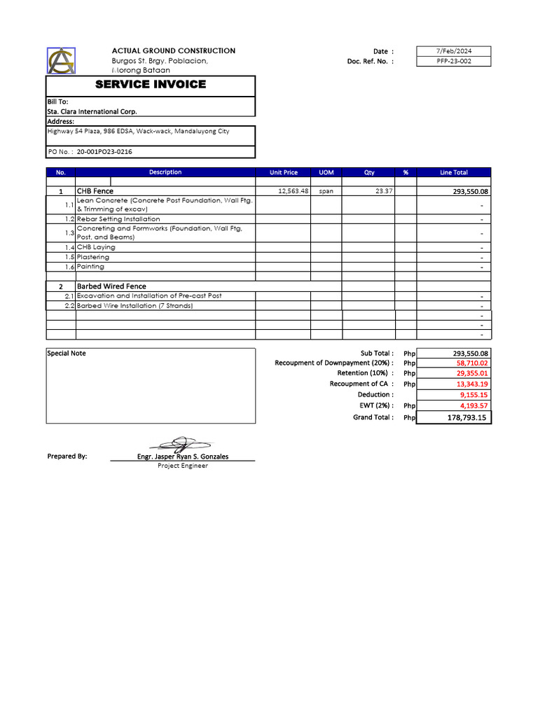 Service Invoice | PDF | Building | Materials