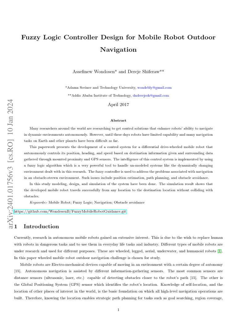 Fuzzy Logic For Mobile Robot Navigation Pdf Fuzzy Logic Control