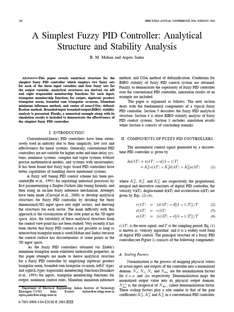 A Simplest Fuzzy PID Controller | PDF | Control Theory | Fuzzy Logic
