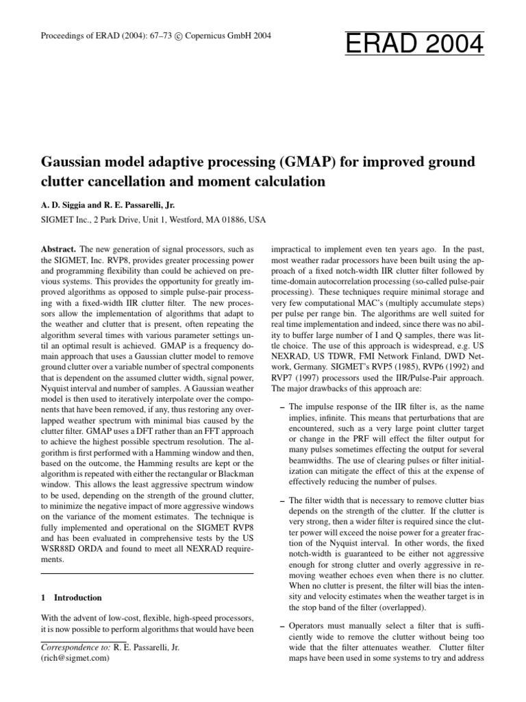 ERAD04 - P - 67 - Gaussian Model Adaptive Processing (GMAP) For Improved Ground Clutter ...