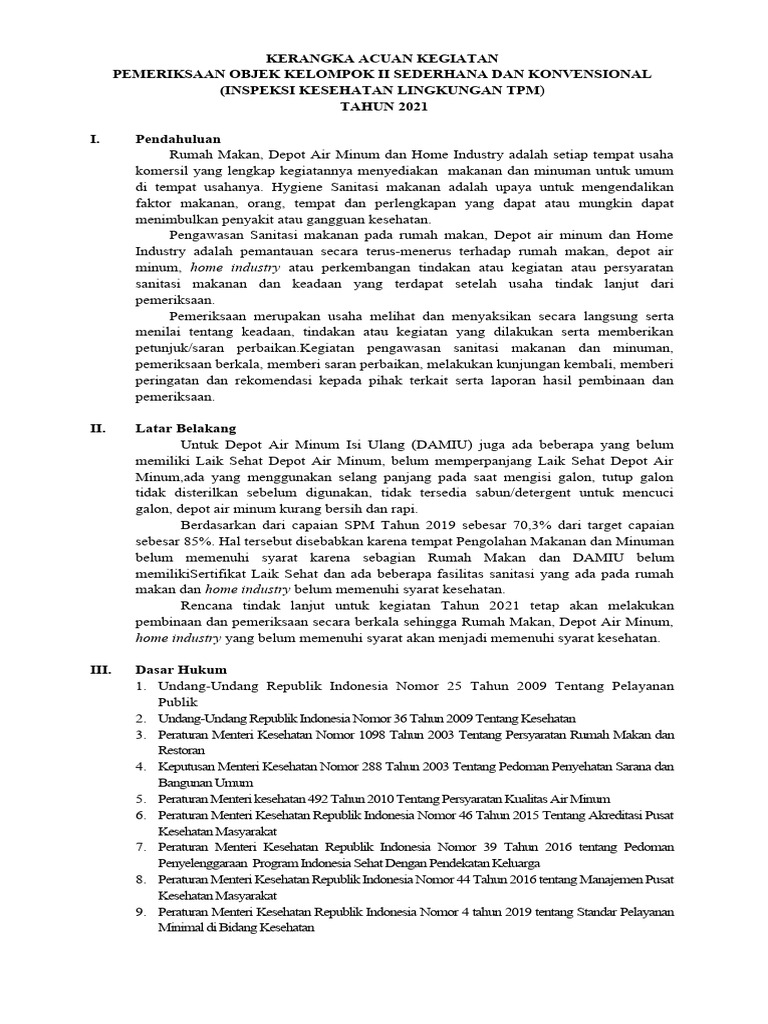 Kerangka Acuan Kegiatan Contoh | PDF