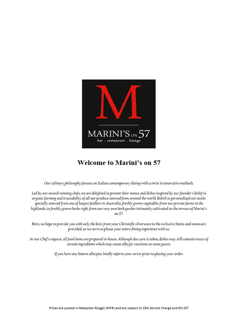 Marini's on 57 Menu and Prices | PDF | Menu | Pasta