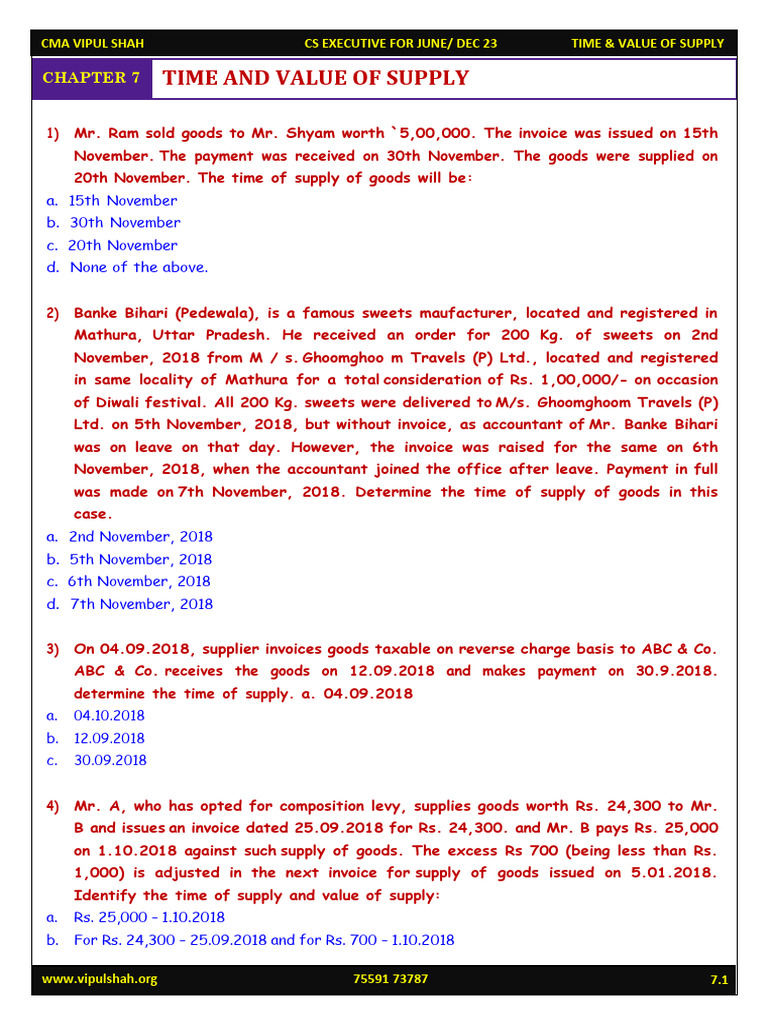 Chapter 7 Time and Value of Supply | PDF | Insurance | Receipt