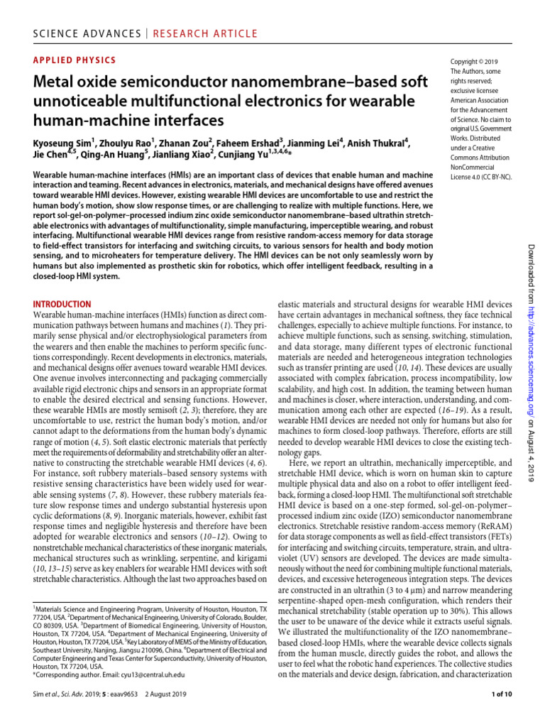 Metal Oxide Semiconductor Nanomembrane-Based Soft Unnoticable | PDF ...