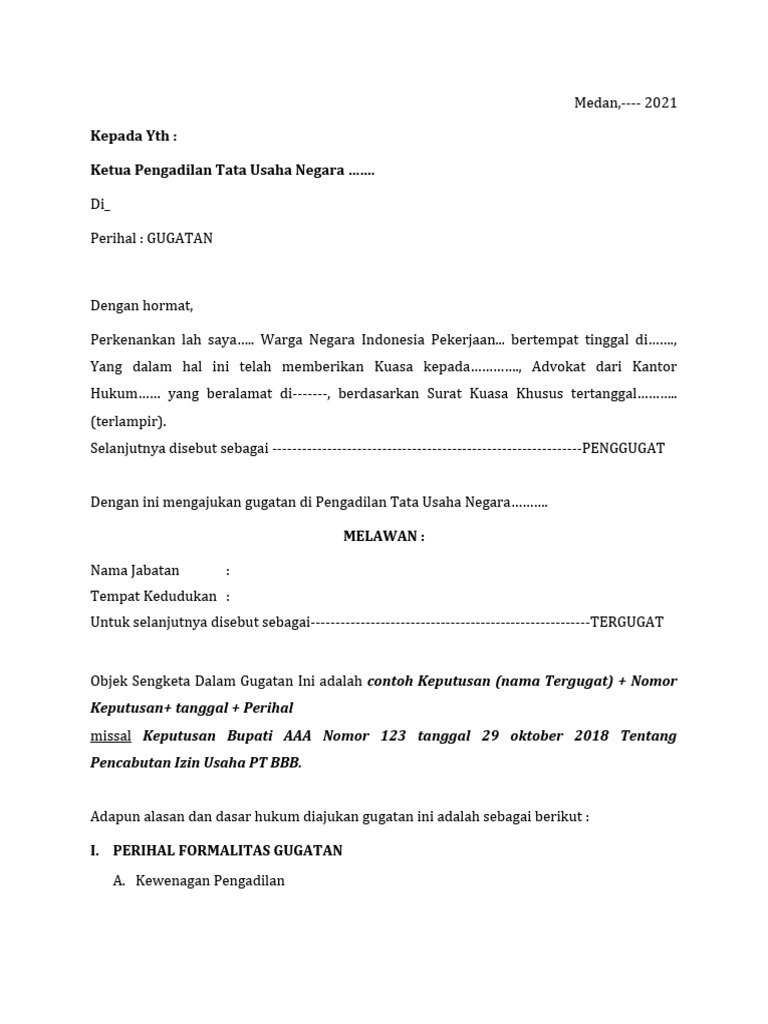 Contoh Format Gugatan Ptun | PDF