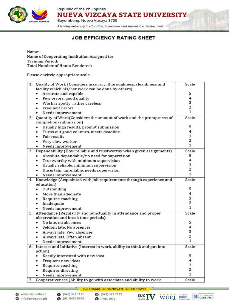 Final OJT Efficiency Rating | PDF | Cognition | Cognitive Science