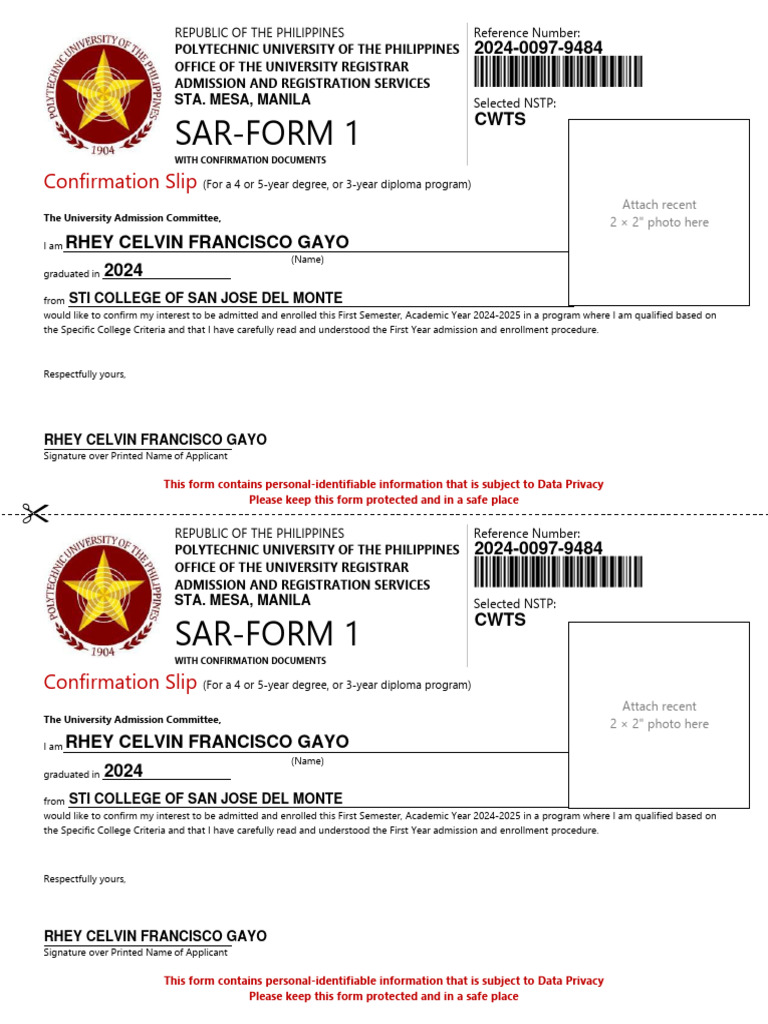 PUP Admission Document 2024 0097 9484 | PDF | Birth Certificate ...