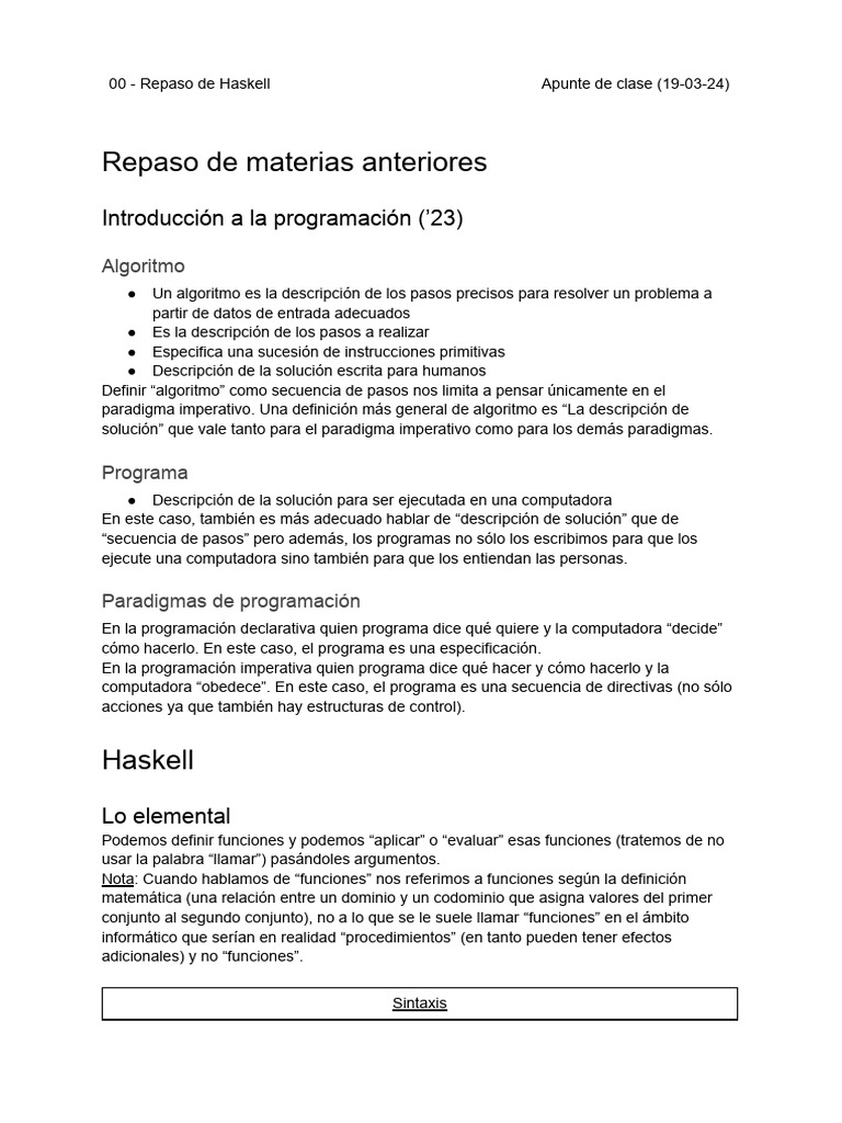 Haskell - Apunte de Clase | PDF | Algoritmos | Programación
