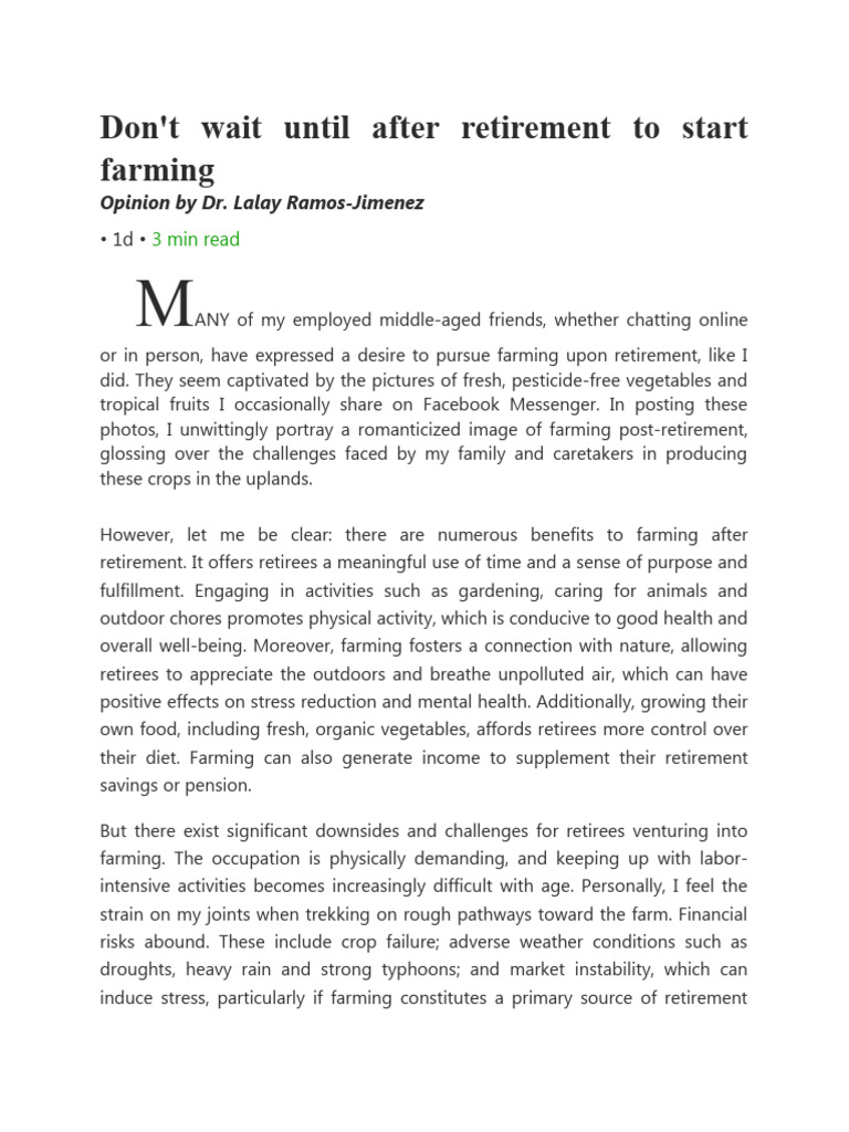 Start Farming Before Retirement | PDF | Agriculture | Retirement