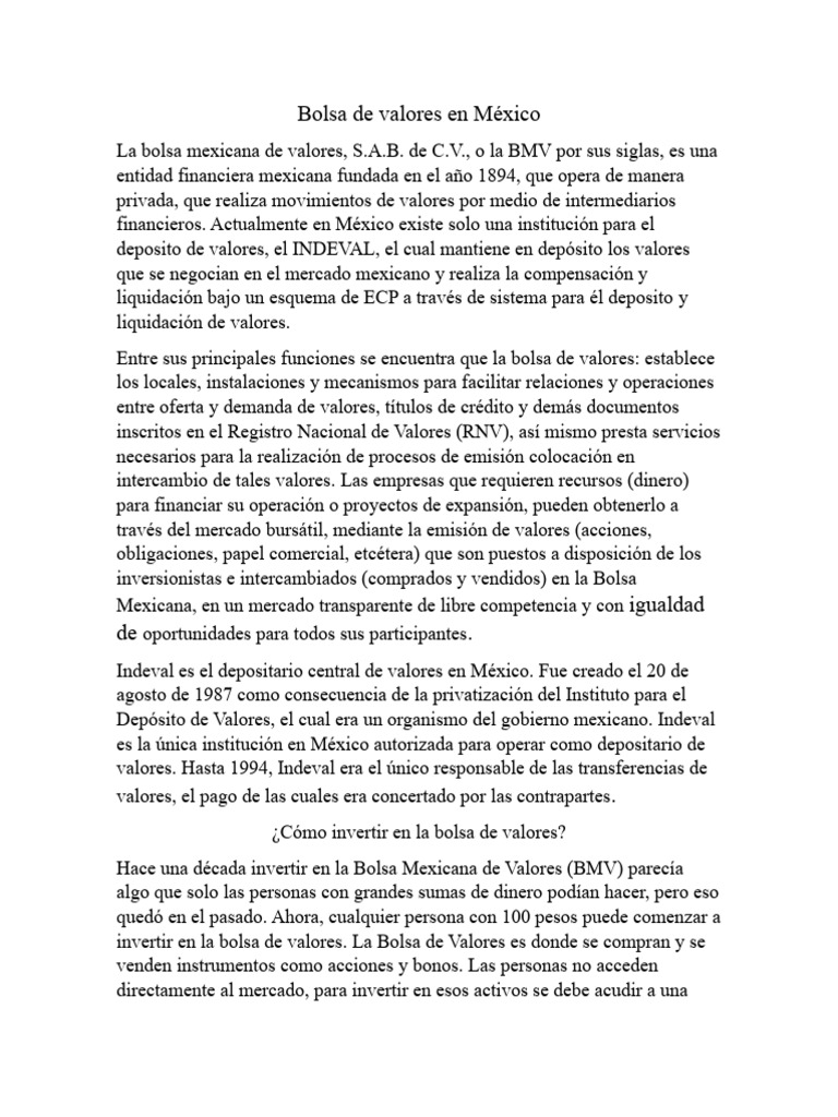 Bolsa de Valores en México | PDF | Economias | Sector privado