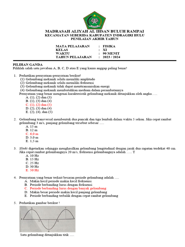 SOAL PAT FISIKA XI 2023-2024 Dan Jawaban | PDF