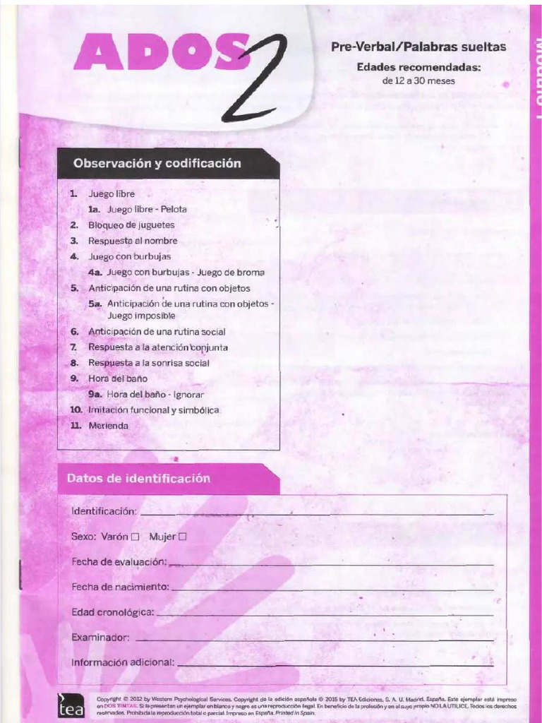 ADOS - Modulo T - Protocolo PREVERBAL 12 - 30 MESES | PDF ...