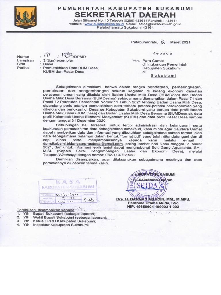 Surat Pemutakhiran Data BUMDes 2021 | PDF