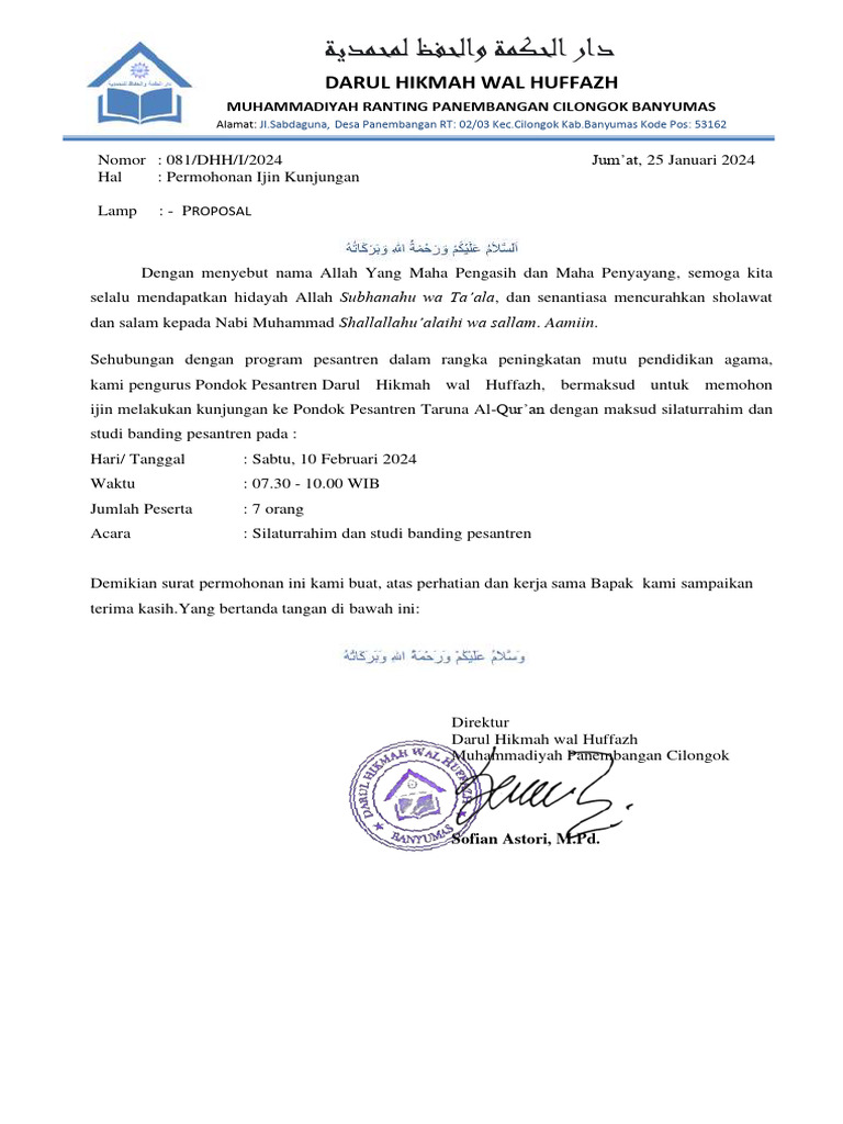 SURAT 081-DHH-I-2024 Surat Kunjungan Pesantren 2024 FIXS | PDF