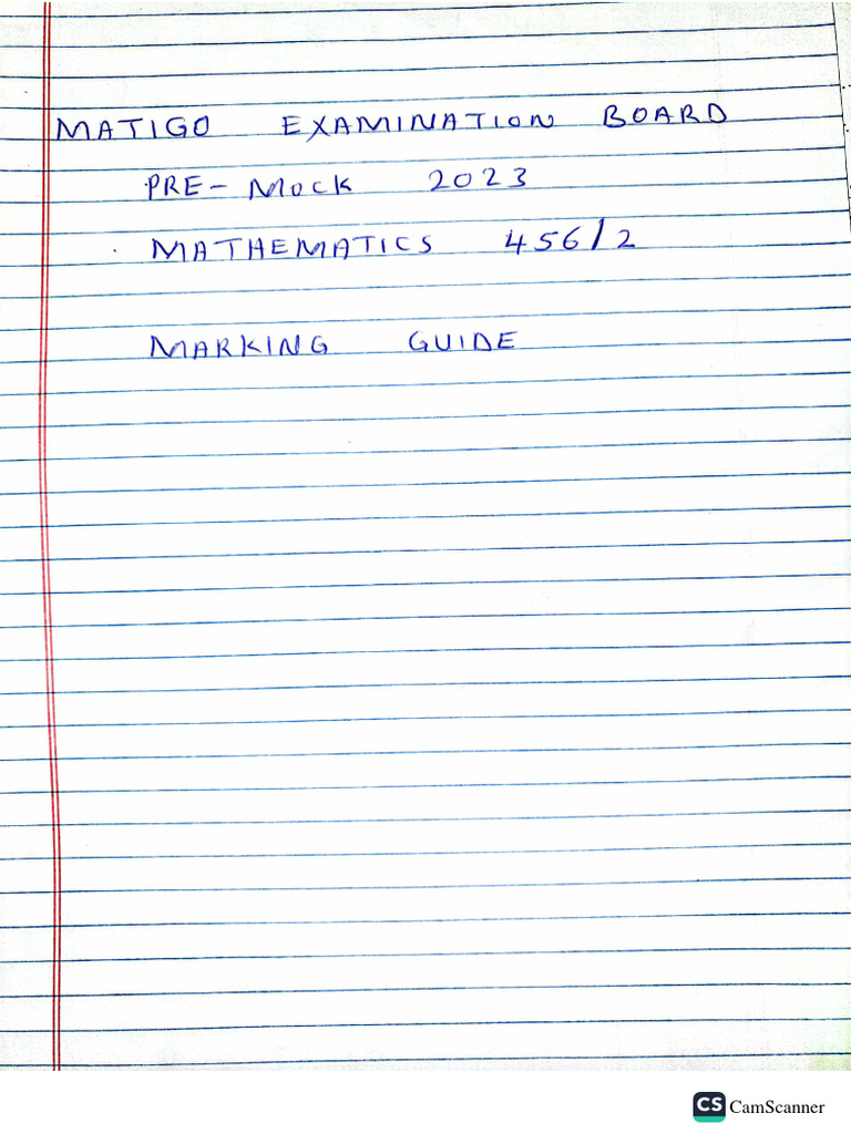Matigo Uce Pre Mock 2023 Math 2 Marking Guide | PDF