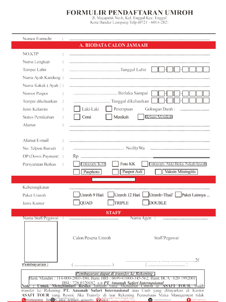 Formulir Pendaftaran Umroh | PDF