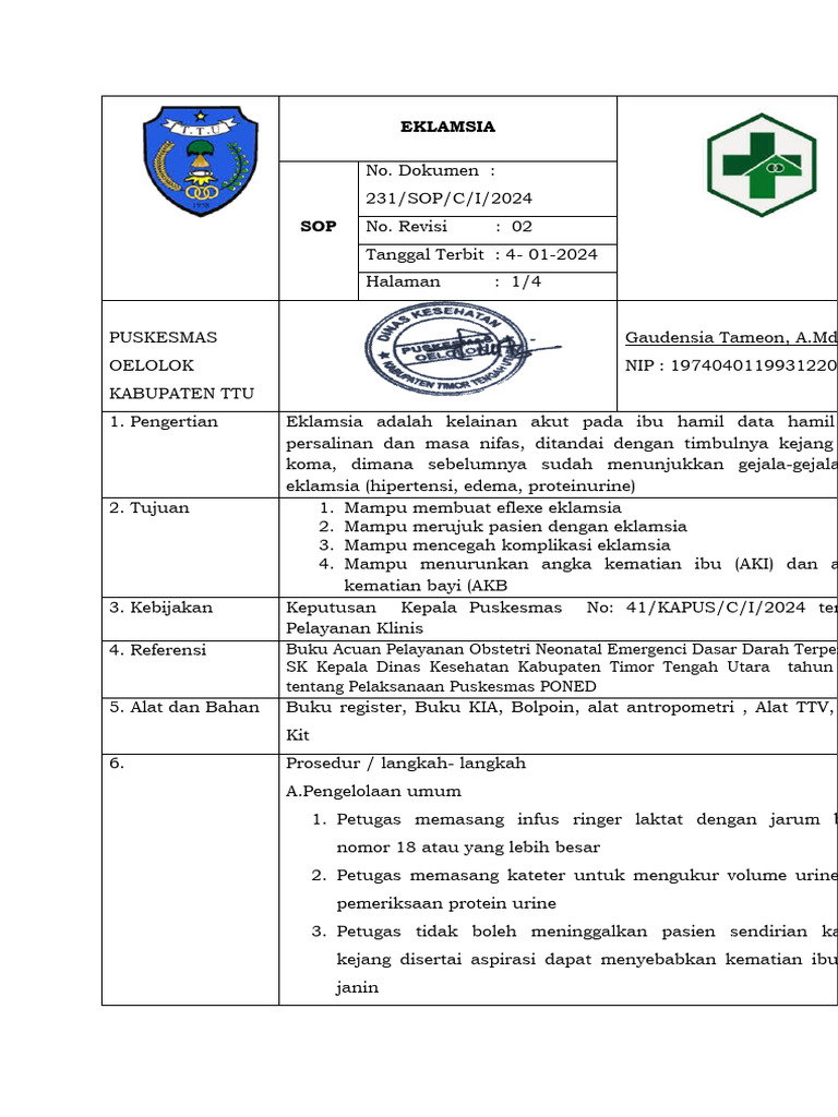 Maternal Eklamsia Sop | PDF