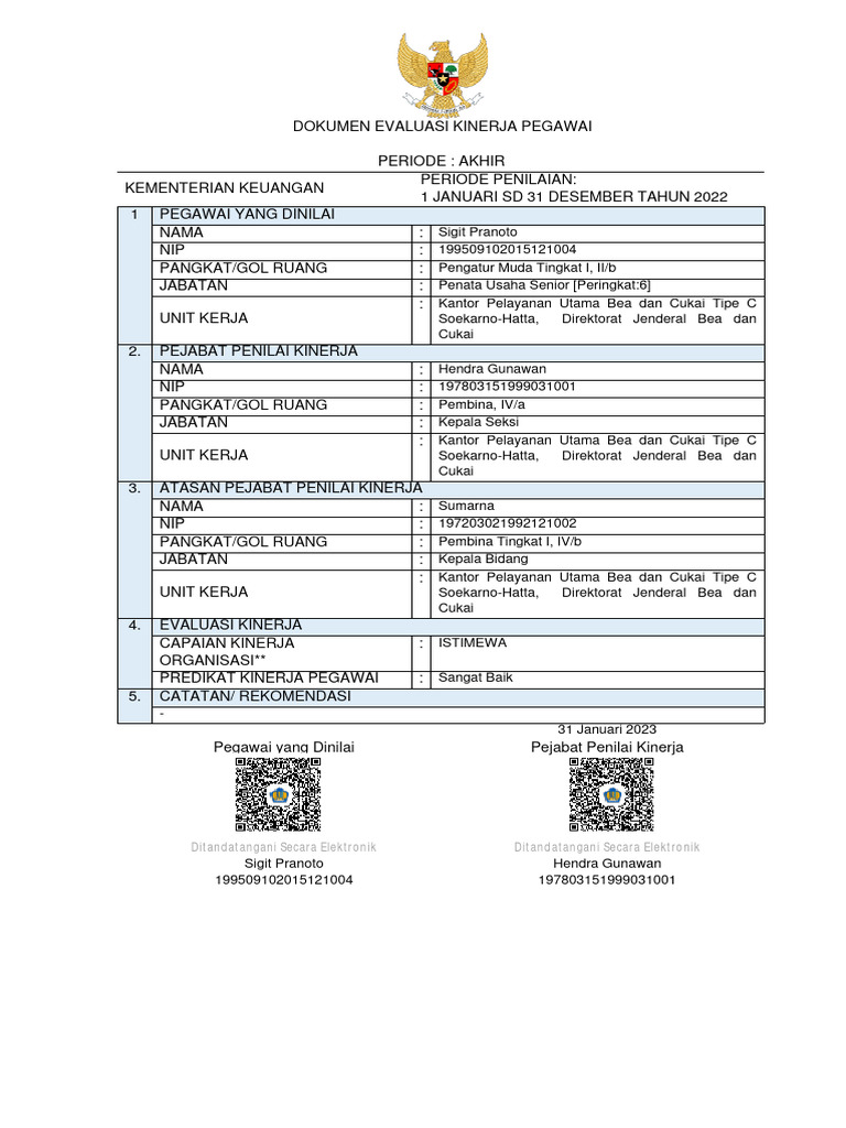 G. Predikat Kinerja Tahun 2022 Dan 2023 | PDF