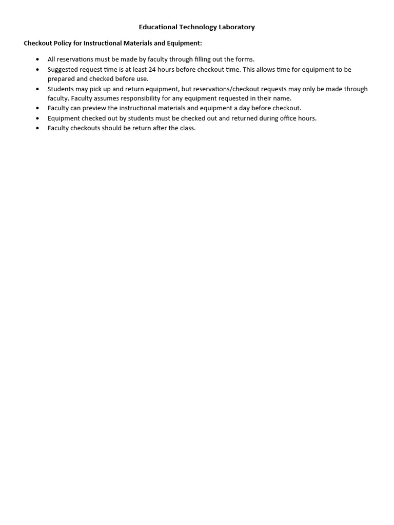Educational Technology Lab Checkout Policy | PDF | Career & Growth