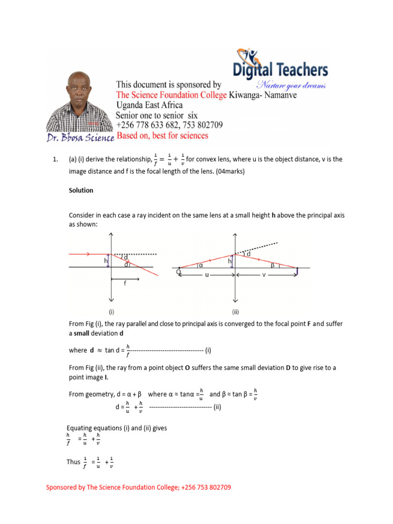Geometrical Optics Revision Questions A Level With Answers | PDF ...