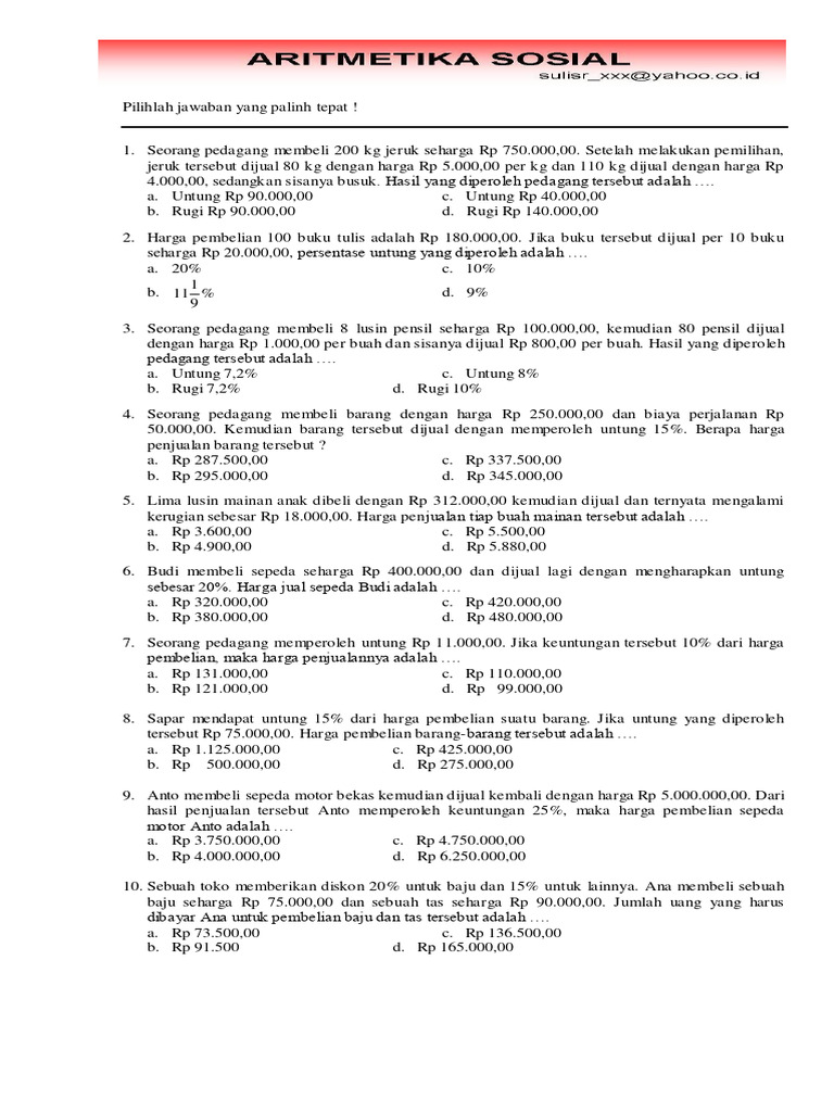 Soal Tentang Aritmatika Sosial | PDF | Griya & Taman