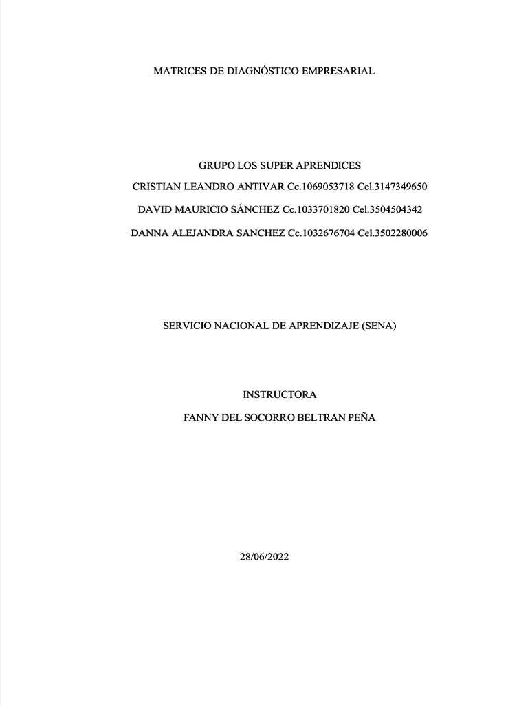 Evidencia Ga1 260101051 Aa1 Ev02 Presentacion Matrices de Diagnostico Empresarial | PDF