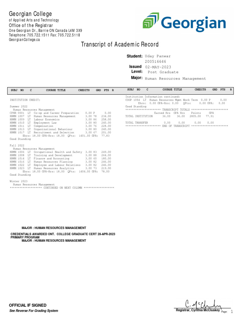 Grad Transcripts 2999144 | PDF | Course Credit | Academia