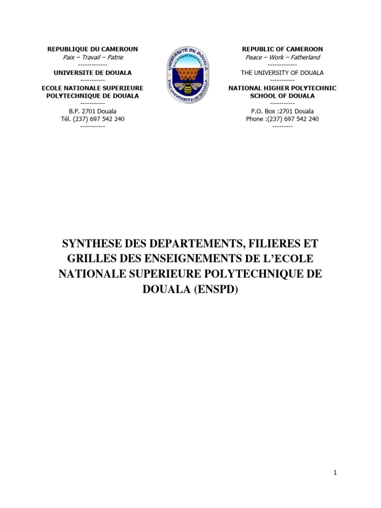 Filières de l'École Polytechnique de Douala | PDF | Chimie | Ingénierie