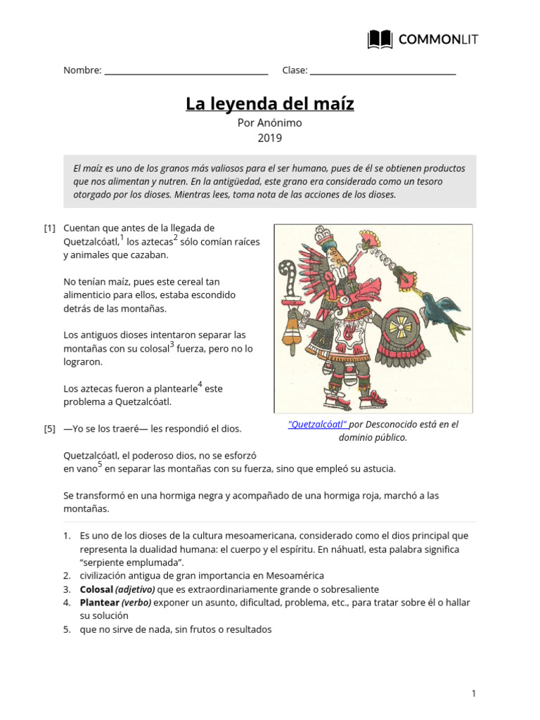 La Leyenda Del Maiz | PDF | Maíz | Mesoamérica