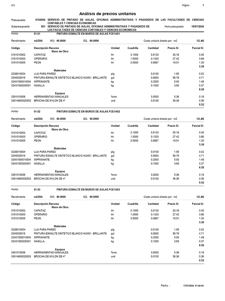 Análisis de Precios Unitarios | PDF | Economias