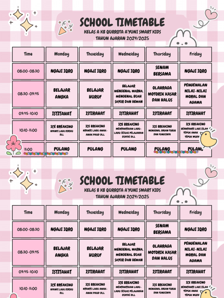 Pink and Black Cute Playful School Timetable | PDF