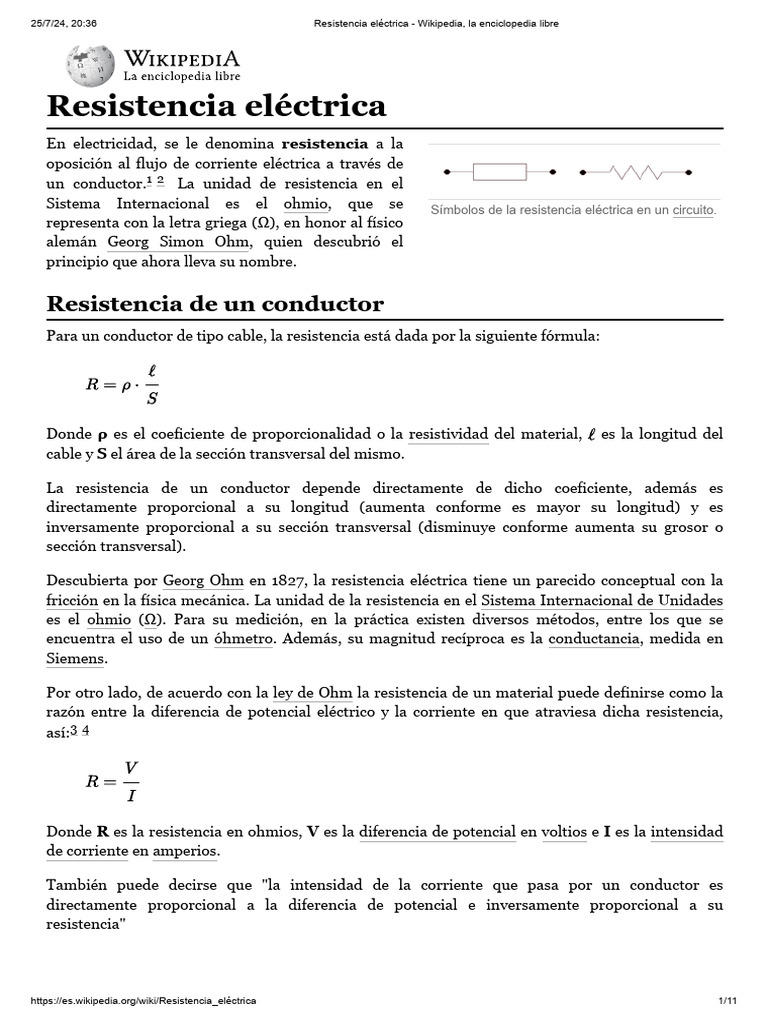 Resistencia Eléctrica: Conceptos y Ley de Ohm | PDF | Resistencia ...