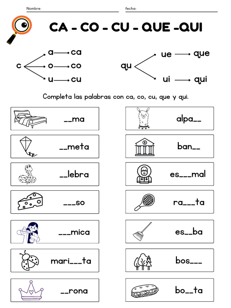 Actividades de palabras con ca, co, cu | PDF